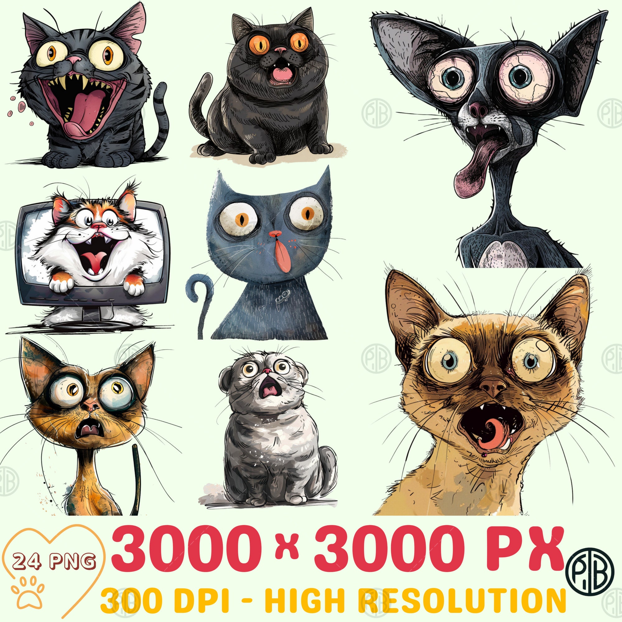 Watercolor Quirky Cartoon Cat Breed PNG, Cute Fluffy Feline Clip Art ...