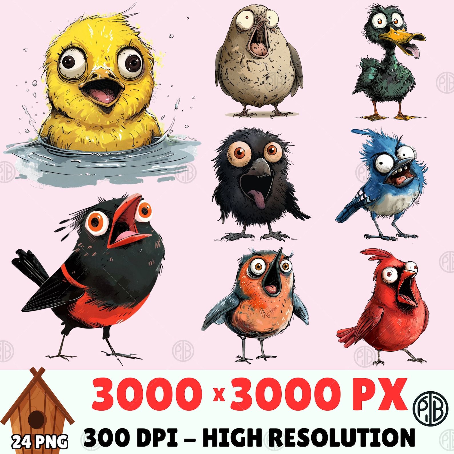 Watercolor Quirky Cartoon Bird Breed PNG, Birds Collection Clip Art ...