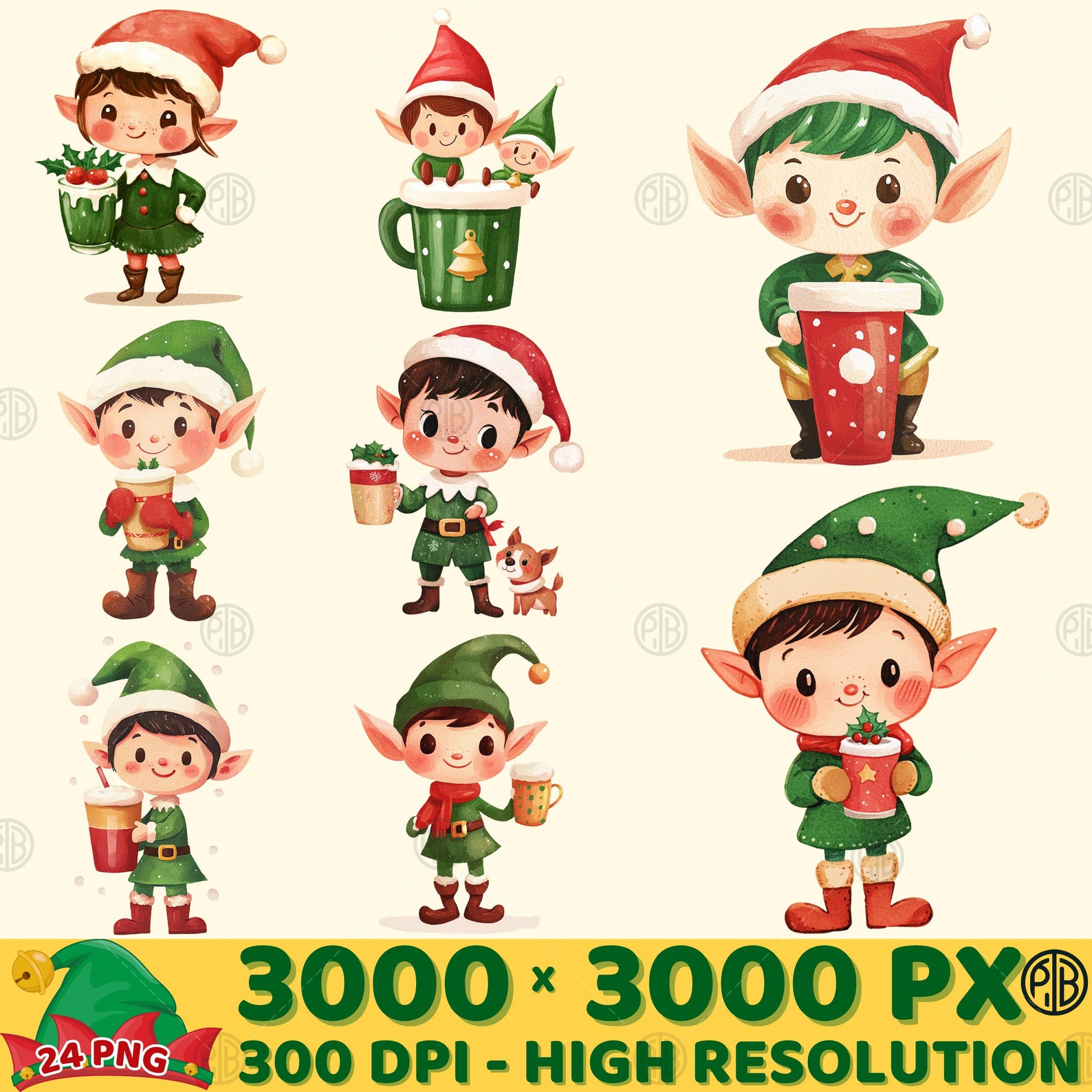 Watercolor Christmas Elf Arrival Letters PNG, Festive Holiday Clip Art ...