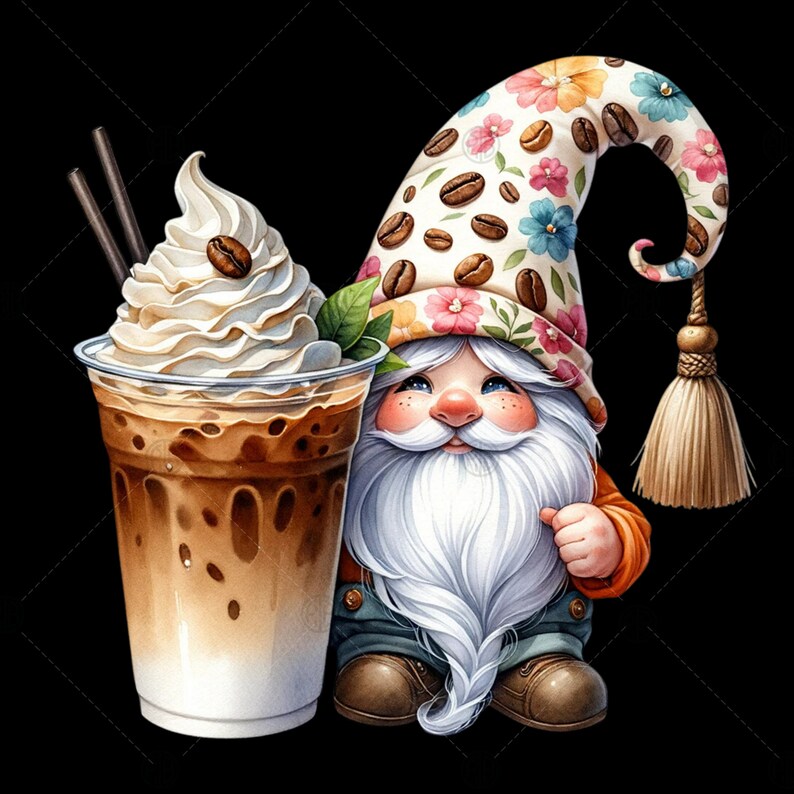 Watercolor Easter Coffee Gnome PNG, Cute Barista Bar Gnomes Clipart ...