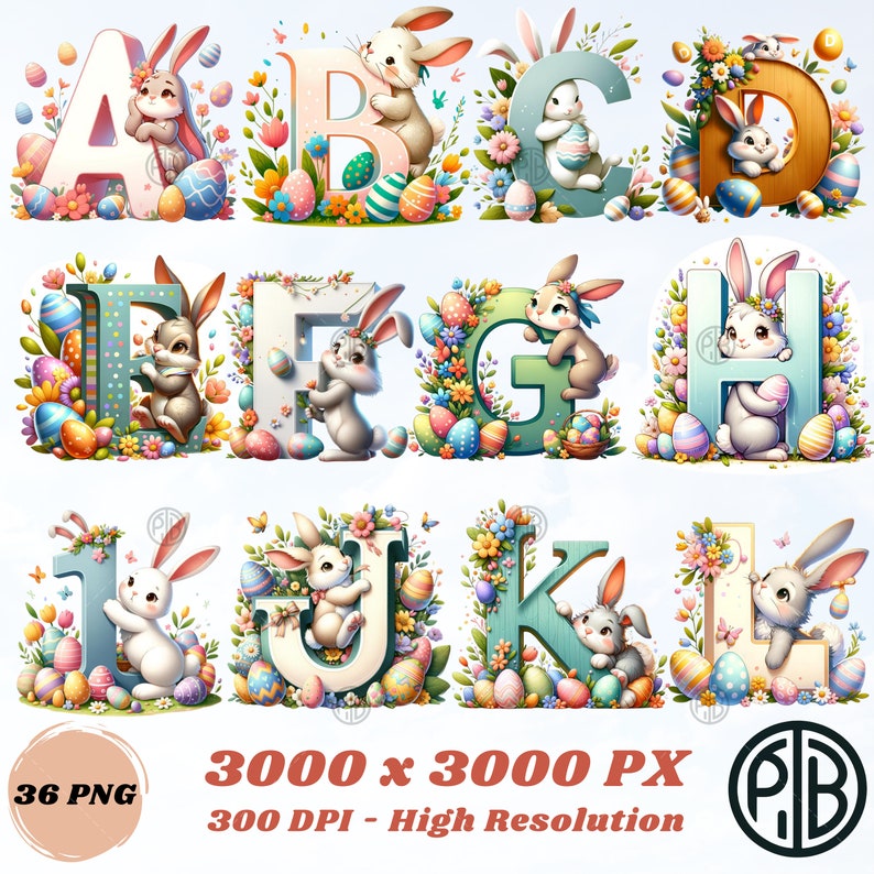 Watercolor Alphabet & Number Cute Rabbit Easter Egg Clipart, Nursery ...
