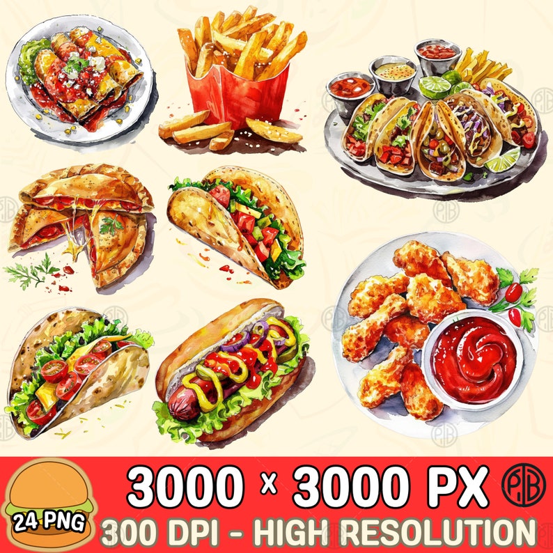 Watercolor Fast Food PNG, Burger Cheese Hamburger Clip Art ...
