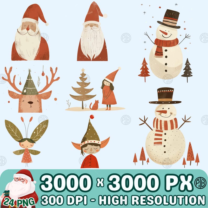 Watercolor Cute Christmas PNG, Holiday Clip Art, Snowmen Clipart ...