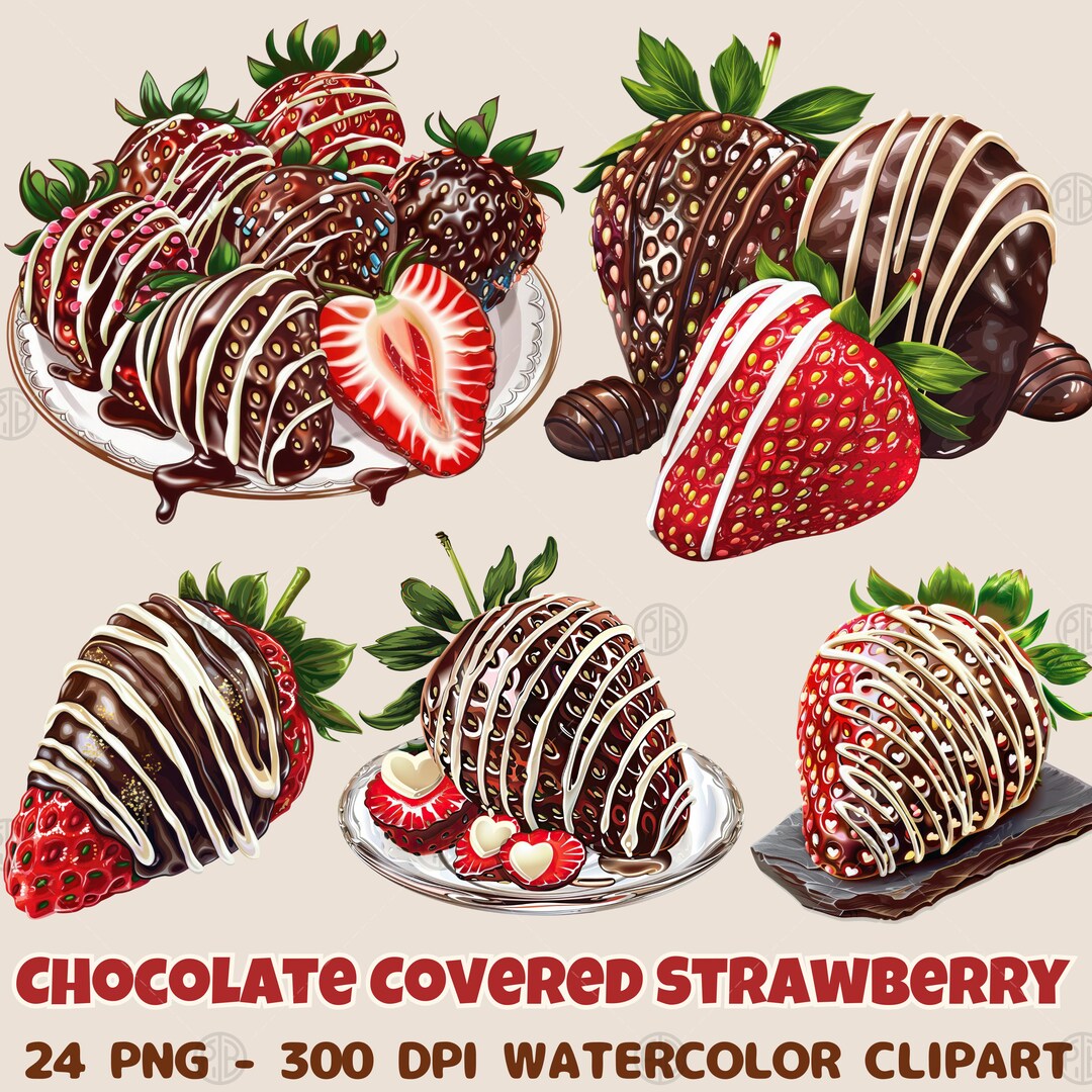 Watercolor Chocolate Covered Strawberry PNG, White Dark Strawberries ...