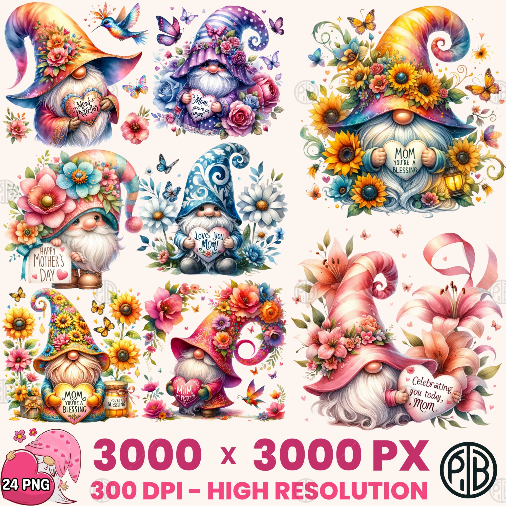 Watercolor Mothers Day Gnome PNG, Cute Mother Gnomes Clipart, Mom ...