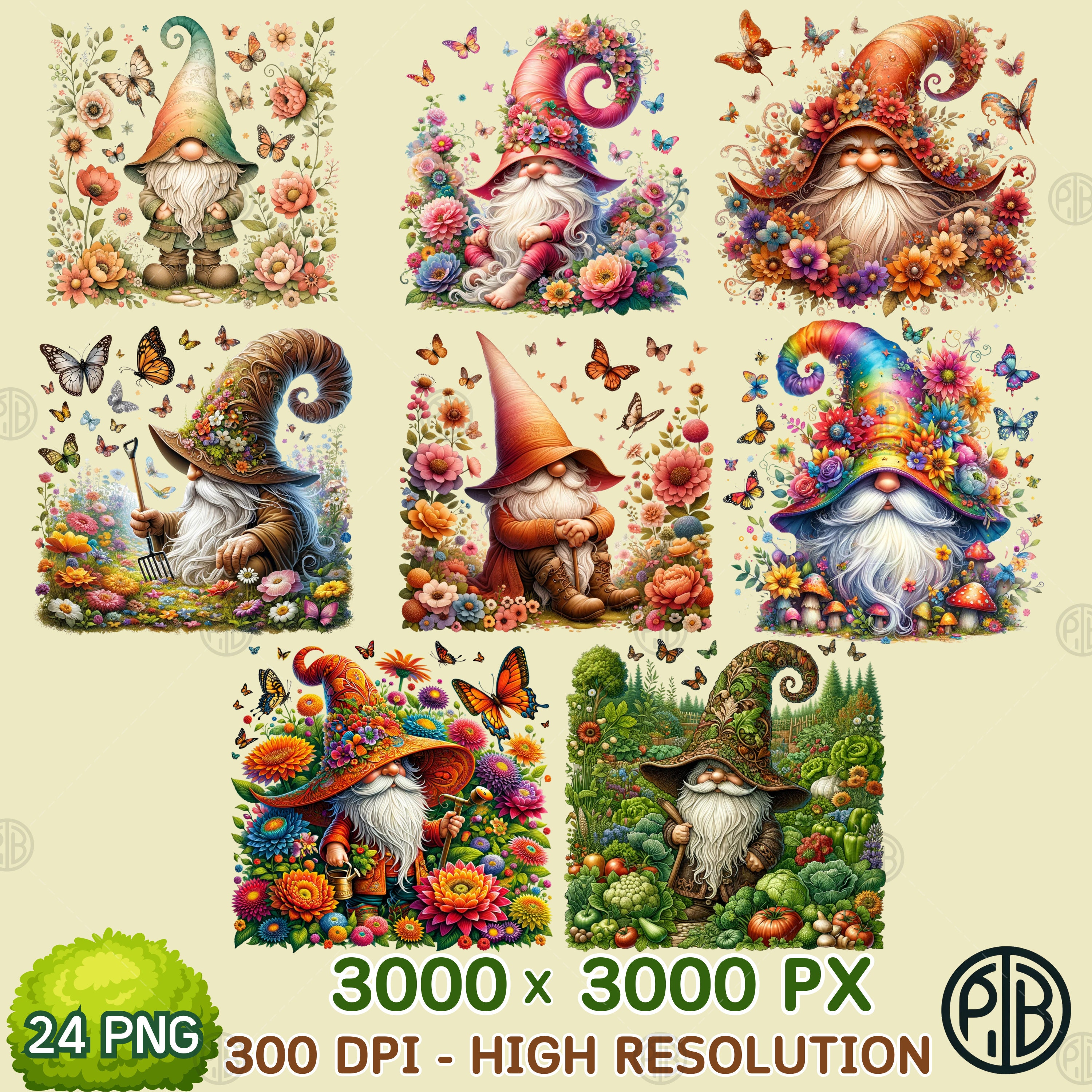 Watercolor Garden Gnome Clipart, Cute Gnomes With Butterfly & Flowers ...