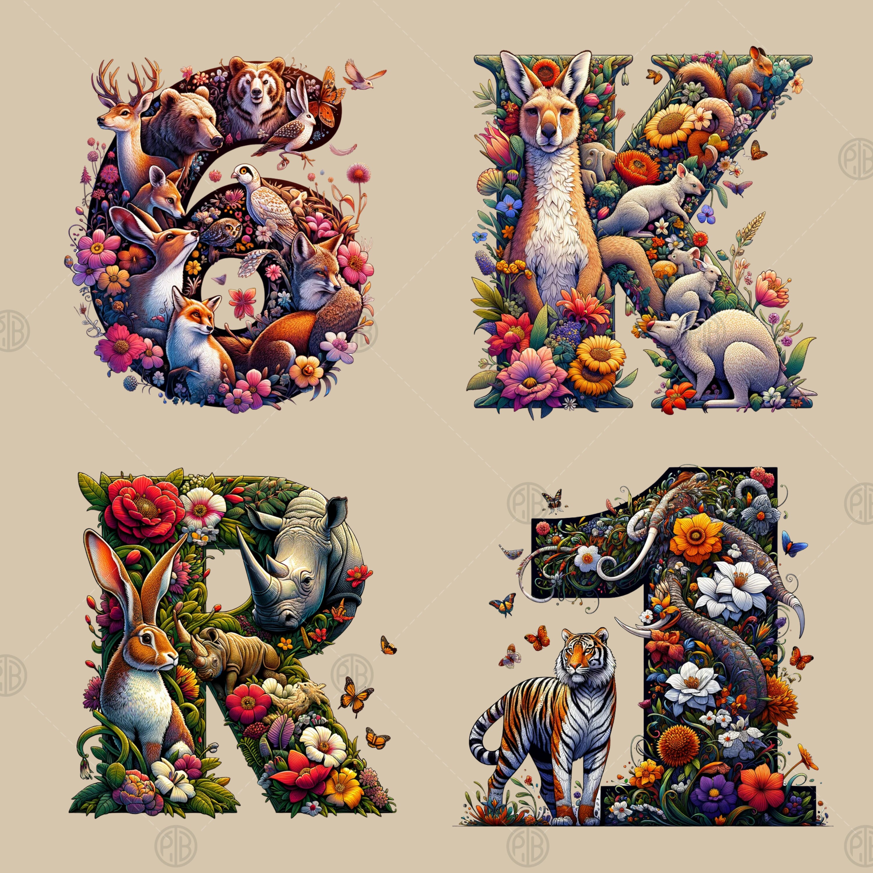Watercolor Alphabet & Number Wild Animals Clipart, Safari Animal Forest ABC PNG, A to Z Zoo ...