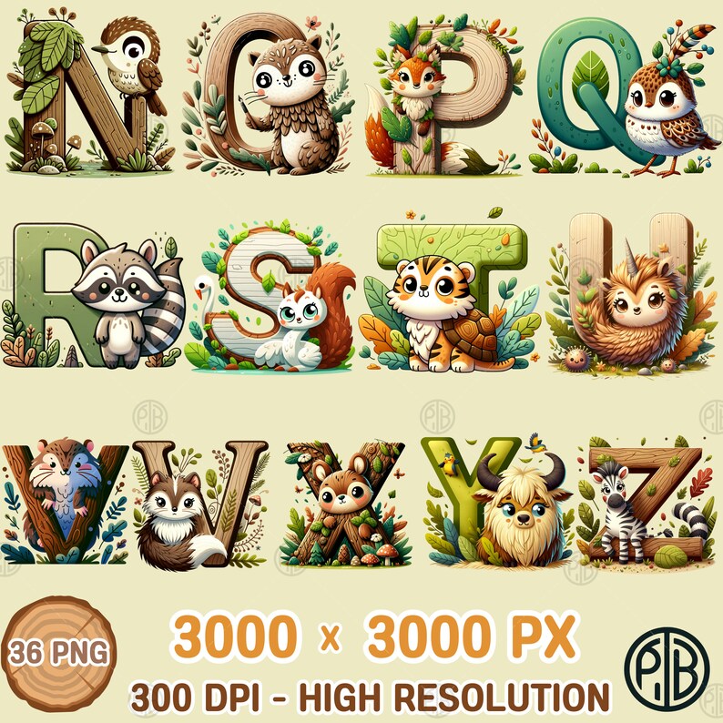 Watercolor Alphabet & Number Woodland Animals Clipart, Cute Animal ...