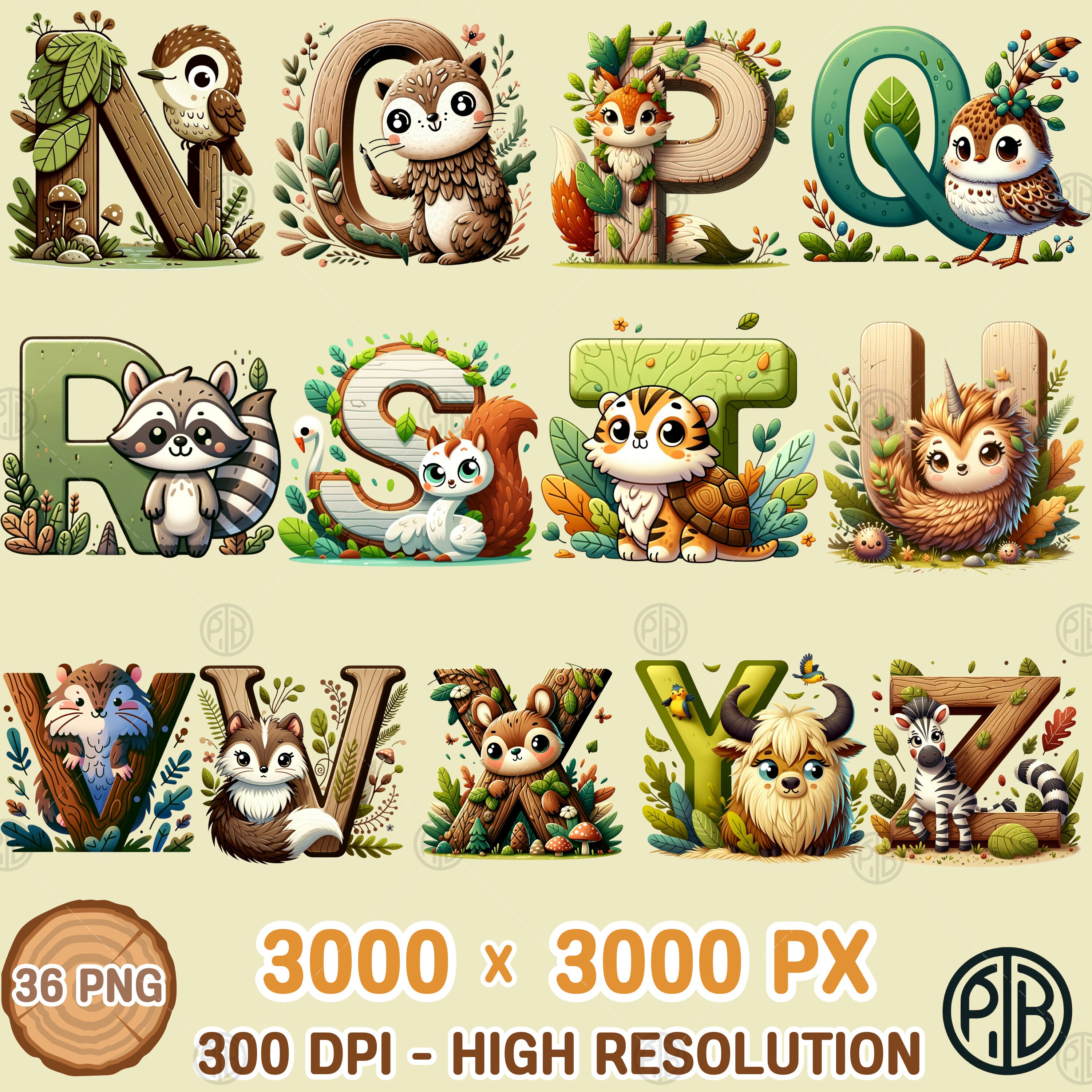 Watercolor Alphabet & Number Woodland Animals Clipart, Cute Animal ...