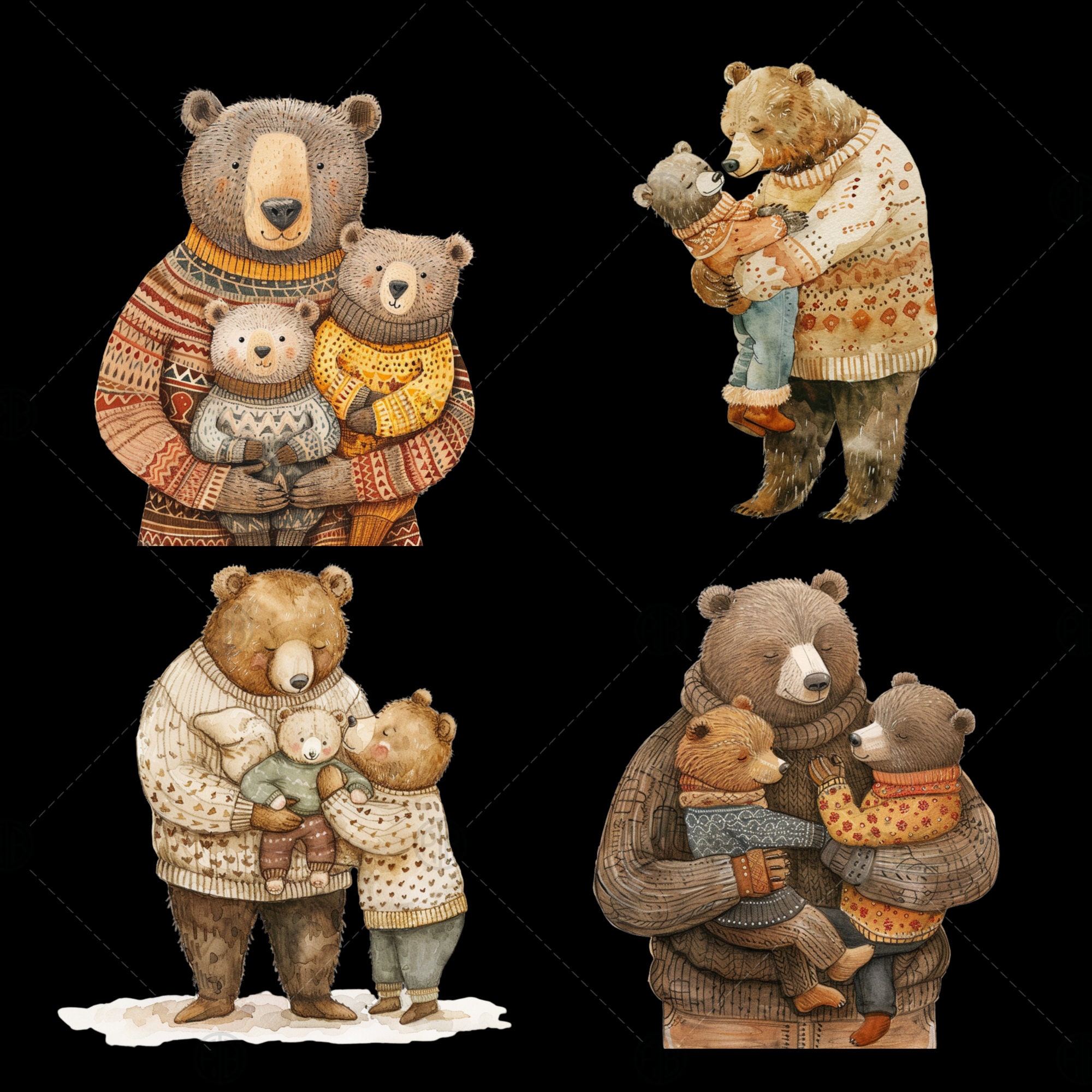 Watercolor Father Bear PNG, Father's Day Clipart, Heartwarming Papa ...