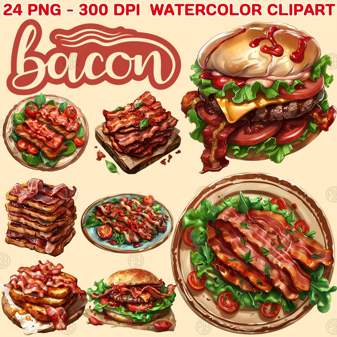 Watercolor Delicious Bacon PNG, Food Clip Art, Breakfast Clipart ...