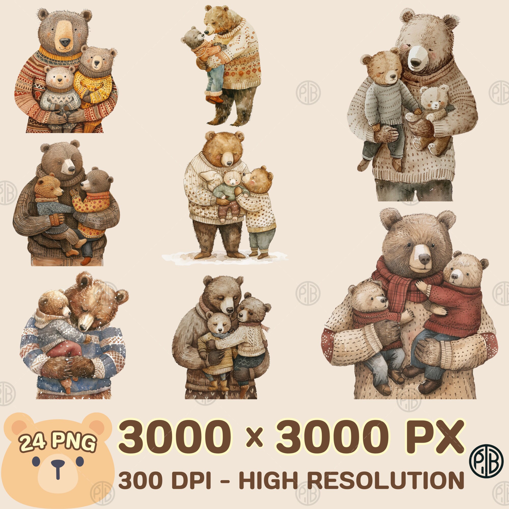 Watercolor Father Bear PNG, Father's Day Clipart, Heartwarming Papa ...