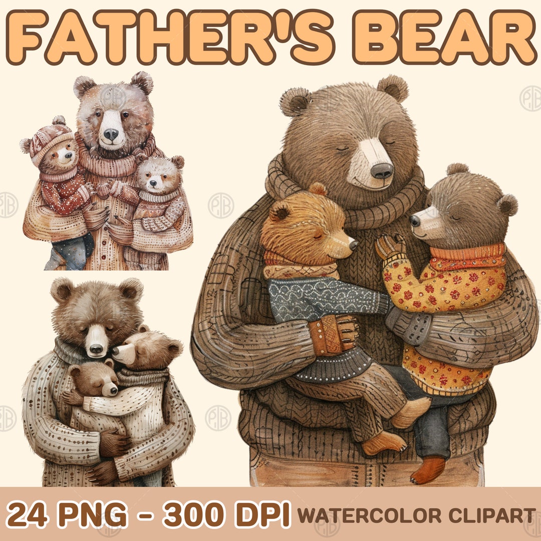 Watercolor Father Bear PNG, Father's Day Clipart, Heartwarming Papa ...