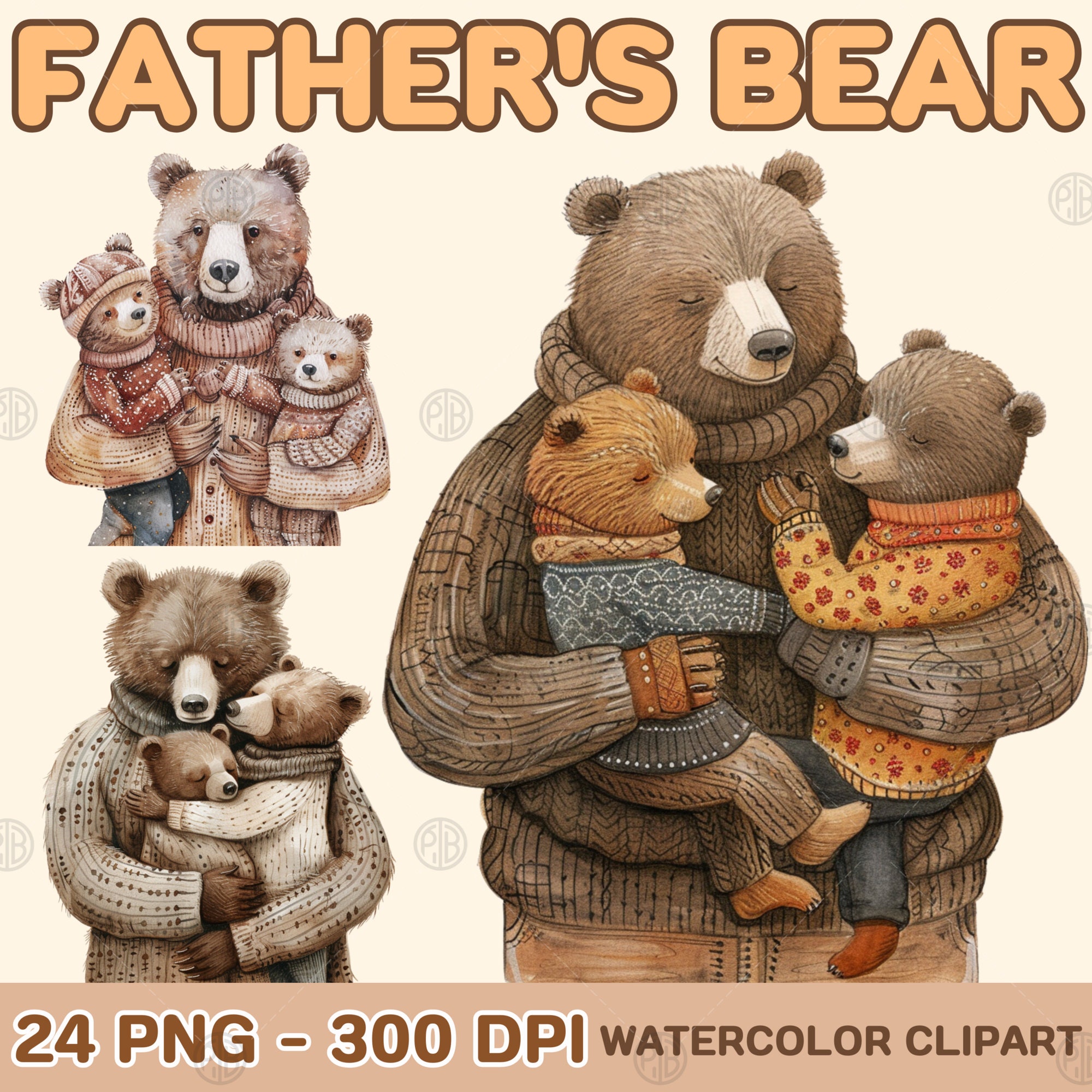 Watercolor Father Bear PNG, Father's Day Clipart, Heartwarming Papa ...