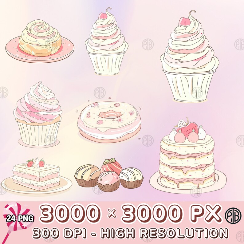Watercolor Pastel Sweets and Treats PNG, Cute Cupcakes Clip Art, Cakes ...