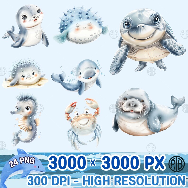 Watercolor Cute Ocean Animals PNG, Sea Sweeties Clip Art, Sealife ...