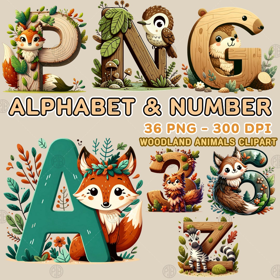 Watercolor Alphabet & Number Woodland Animals Clipart, Cute Animal ...