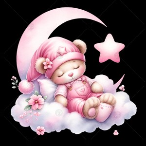 Watercolor Pink Sleepy Bear PNG, Cute Baby Bear Clip Art, Sweet Cartoon ...