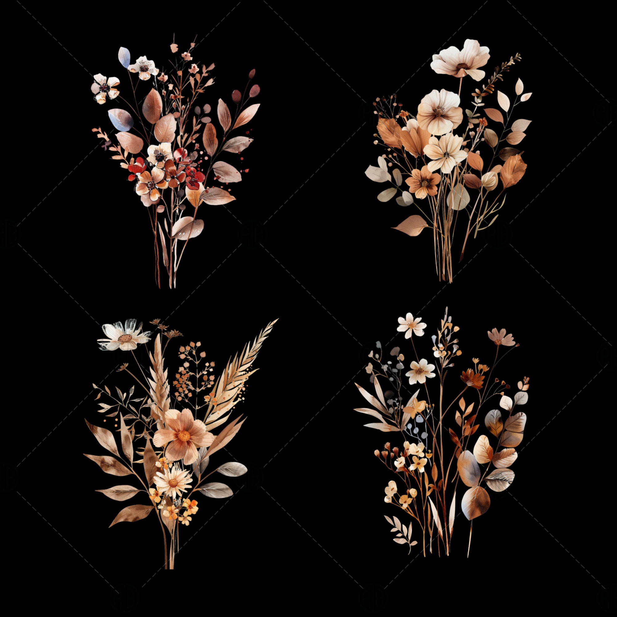 Watercolor Minimalist Wildflower PNG, Flower Clipart, Boho Floral Clip ...