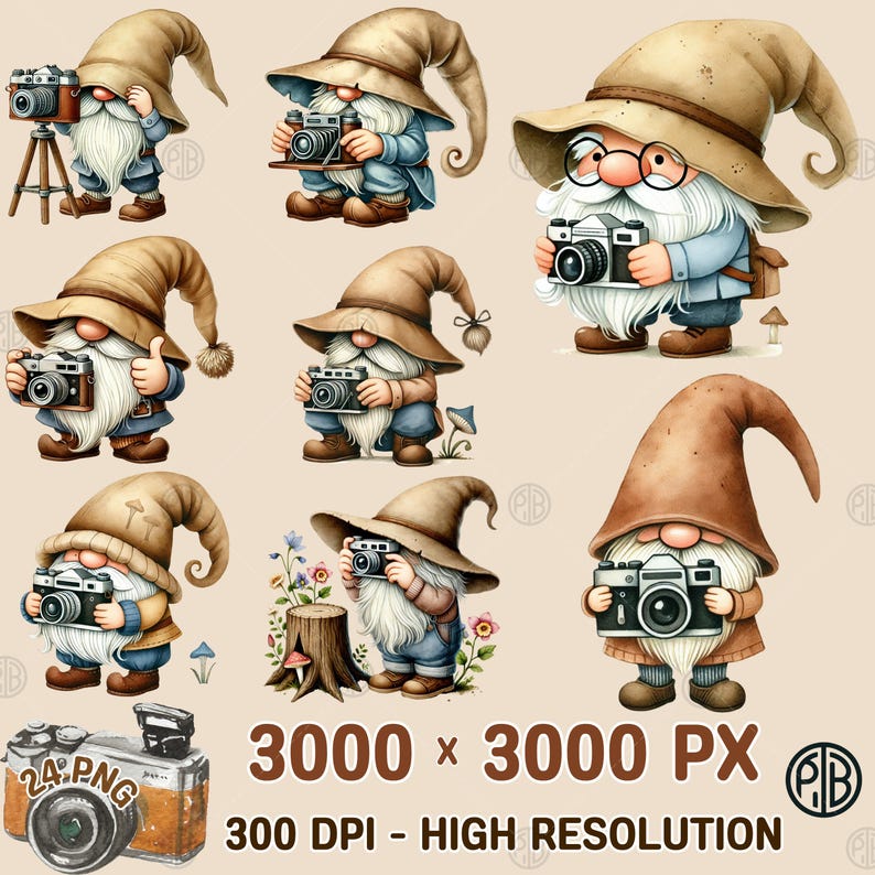 Watercolor Cute Gnome Photographer PNG, Camera Gnomes Clip Art ...