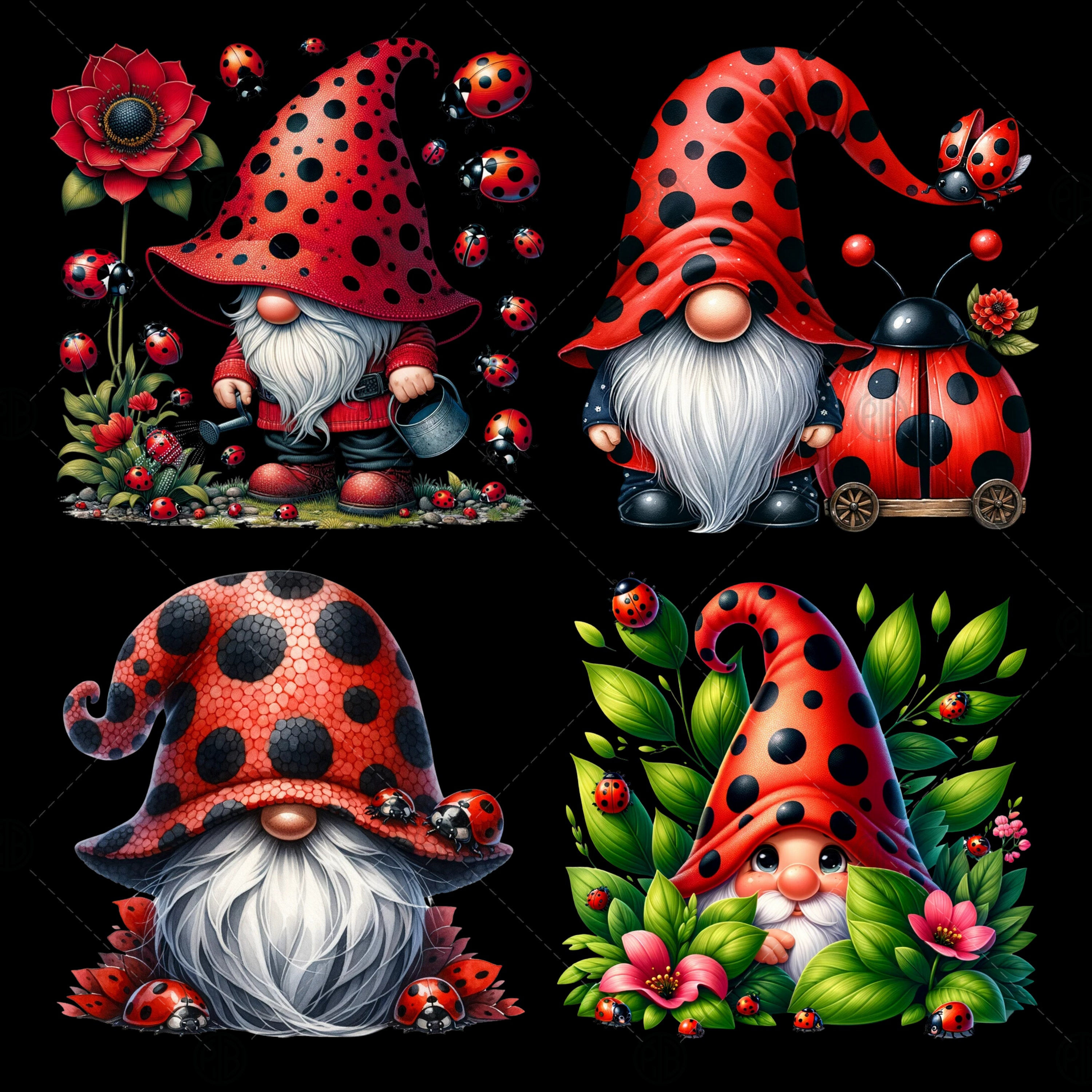 Watercolor Ladybug Gnome Clipart, Cute Love Bug Gnomes PNG, Nursery ...