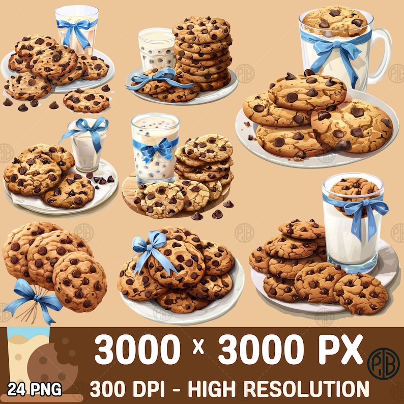 Watercolor Cookies and Milk PNG, Cute Blue Treats Clip Art, Chocolate ...