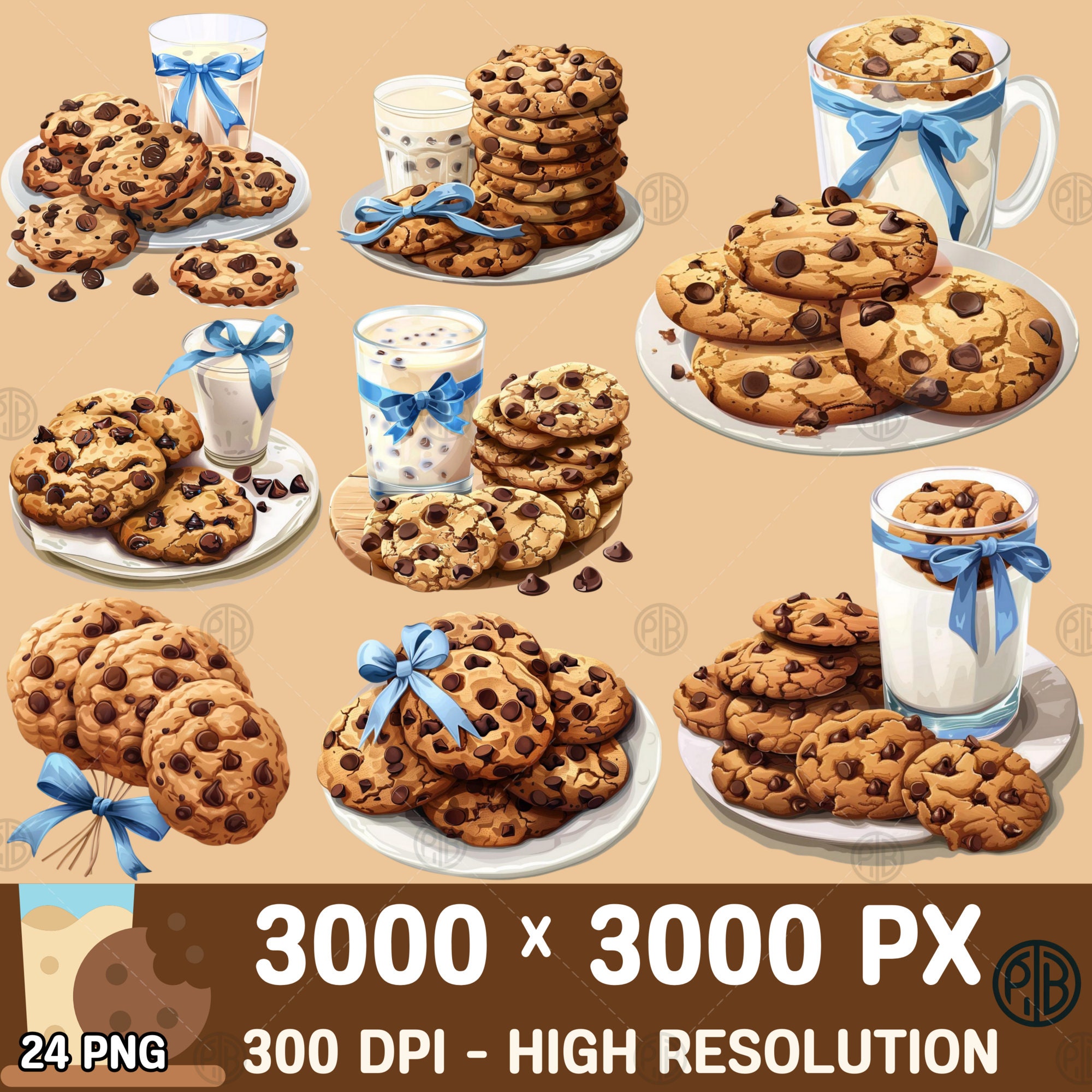 Watercolor Cookies and Milk PNG, Cute Blue Treats Clip Art, Chocolate ...