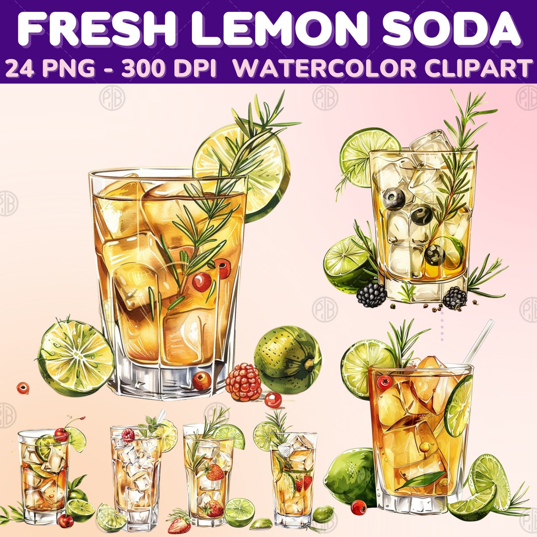 Watercolor Fresh Lemon Soda PNG, Summer Drink Clip Art Portrait ...