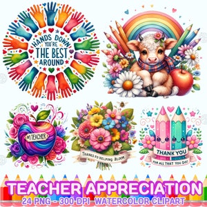Watercolor Teacher Appreciation PNG, School Clip Art, Education Clipart ...