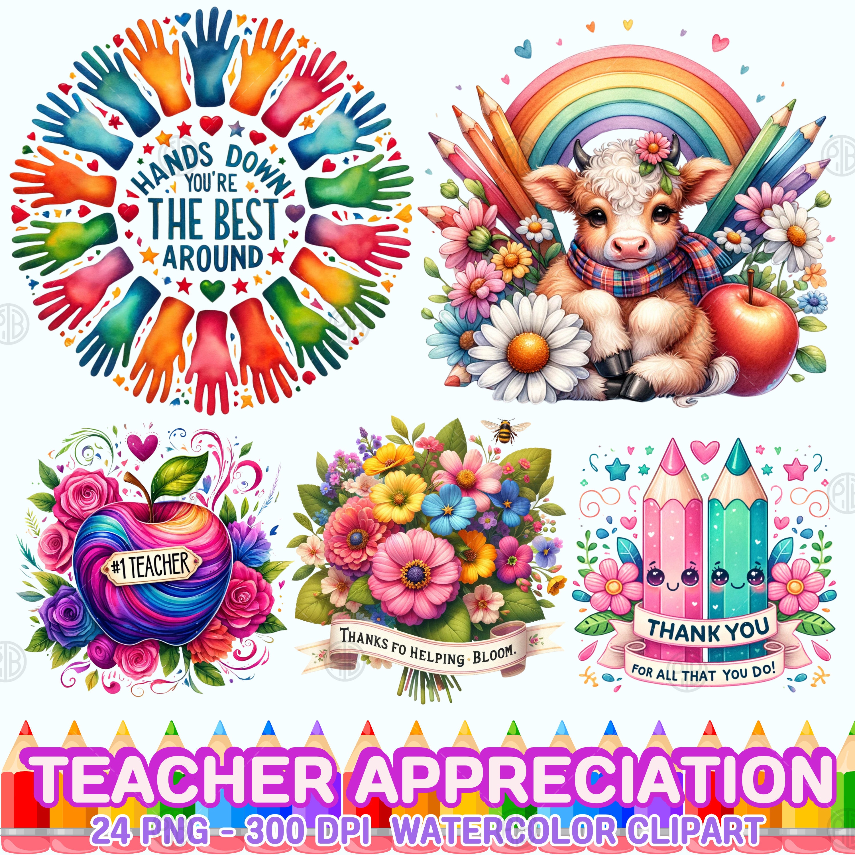 Watercolor Teacher Appreciation PNG, School Clip Art, Education Clipart ...