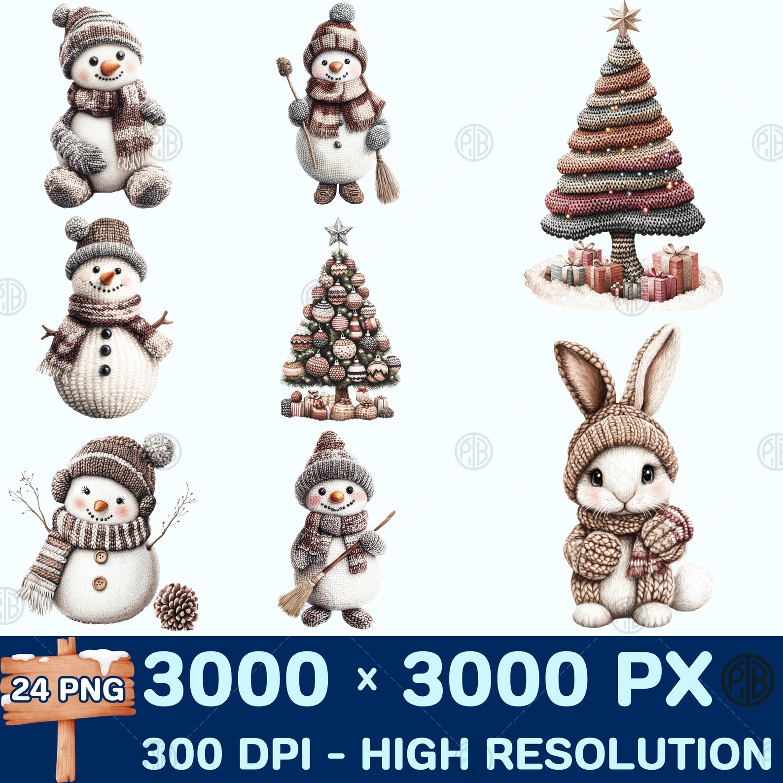 Watercolor Winter Woodland Bunny PNG, Cozy Animal Clip Art, Snowmen ...