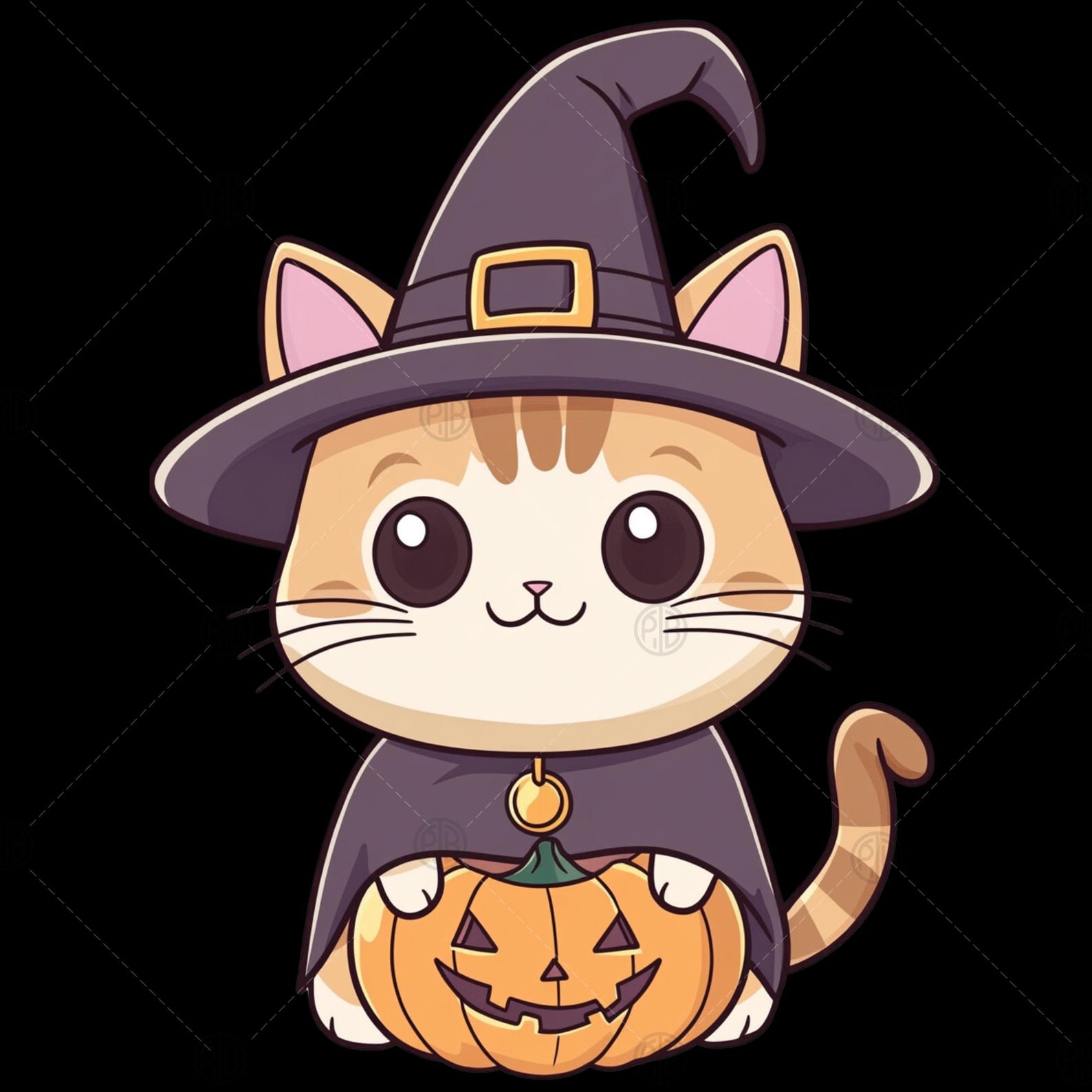 Watercolor Cute Halloween Cats PNG, Witch Kitten Clip Art, Pumpkin ...