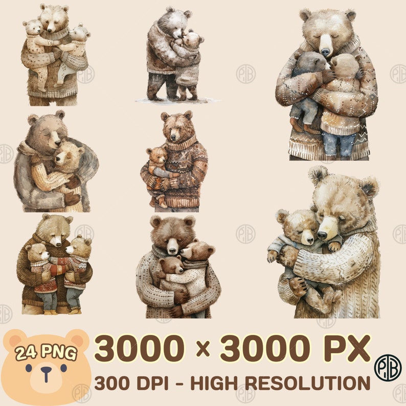 Watercolor Father Bear PNG, Father's Day Clipart, Heartwarming Papa ...