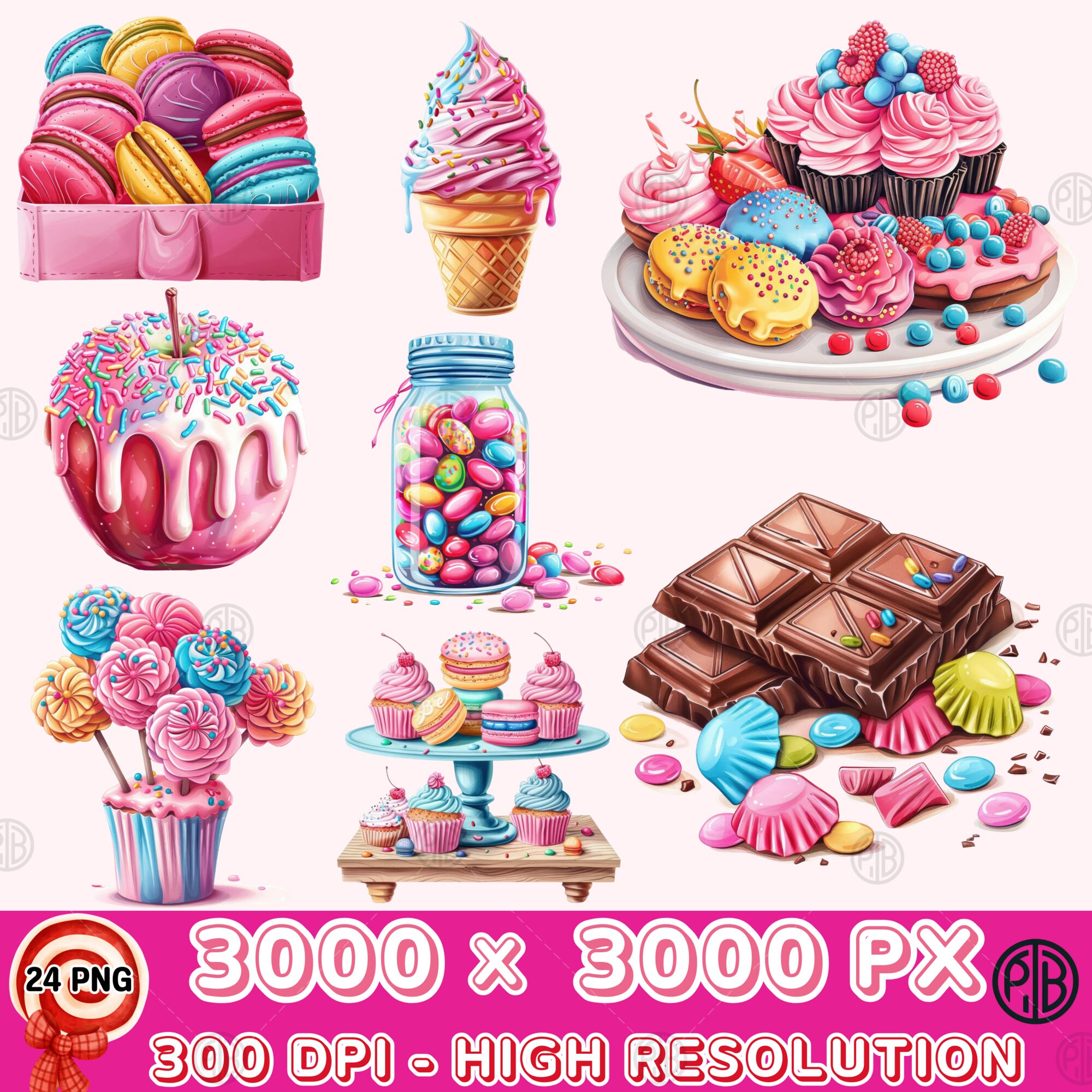 Watercolor Pastel Sweets PNG, Treats Clip Art Portrait, Cupcakes ...
