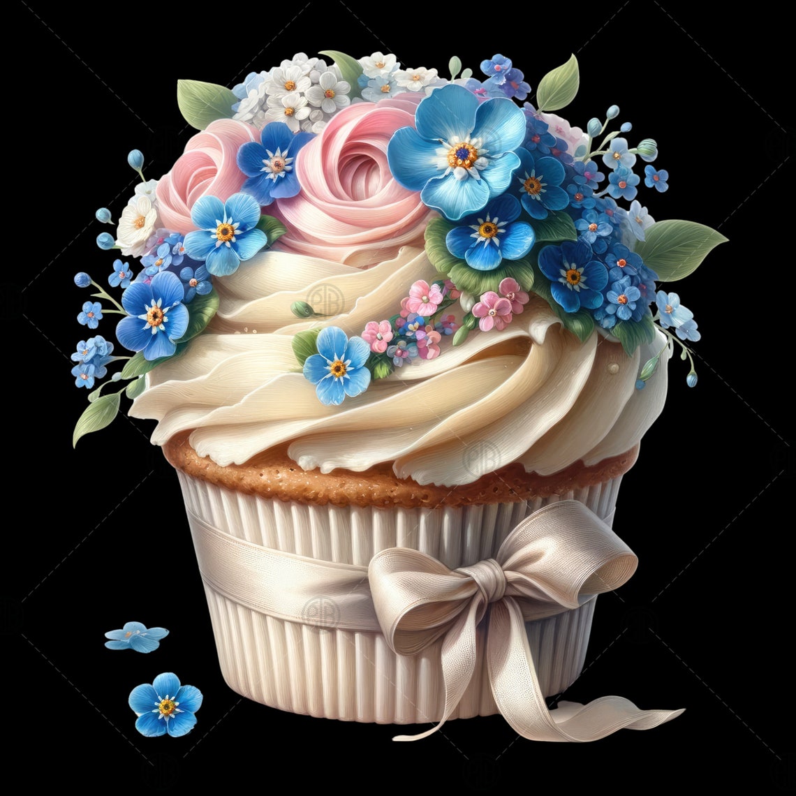 Watercolor Flowers Cupcake PNG, Sweets Clip Art Portrait, Treats ...
