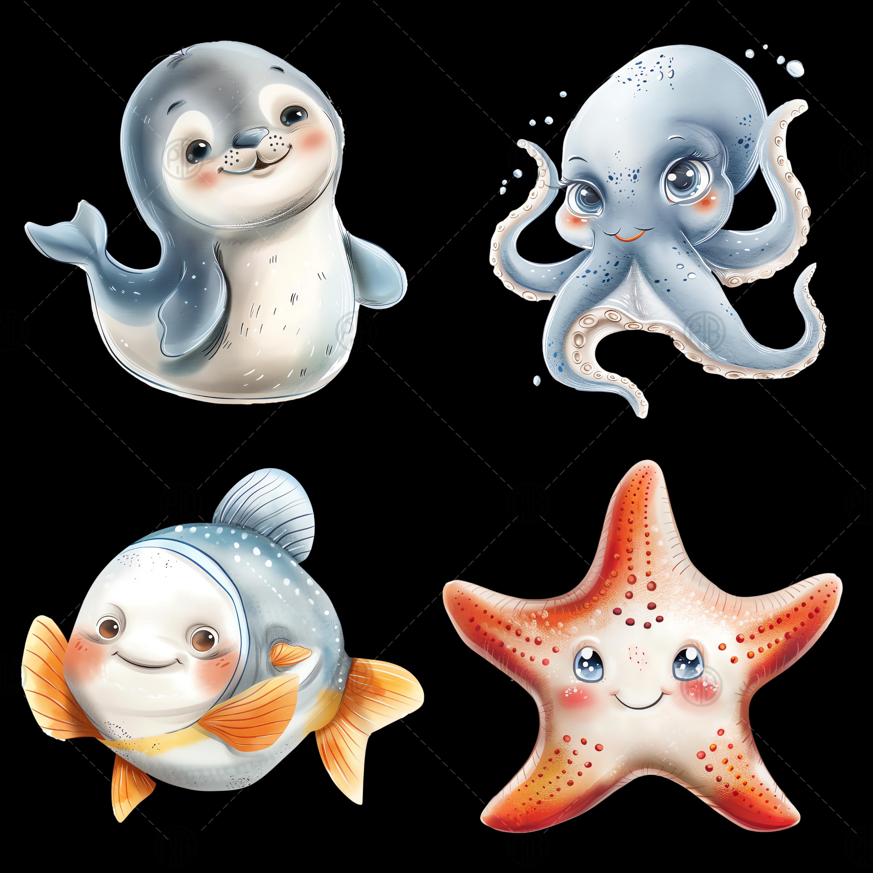 Watercolor Cute Ocean Animals PNG, Sea Sweeties Clip Art, Sealife ...