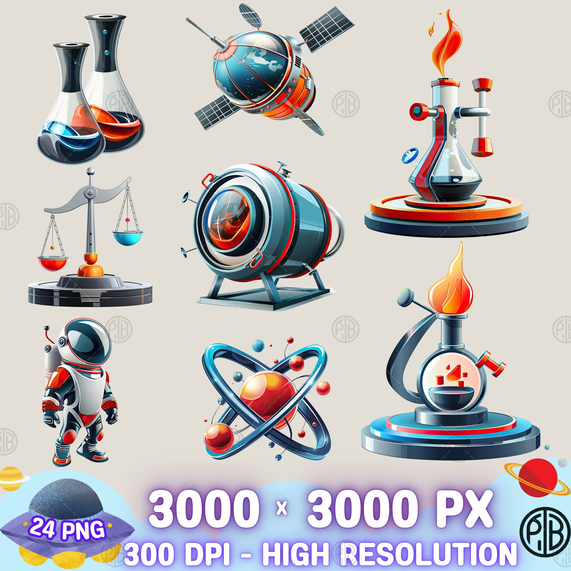 Watercolor Science and Space PNG, Laboratory Clip Art Portrait, Cute ...