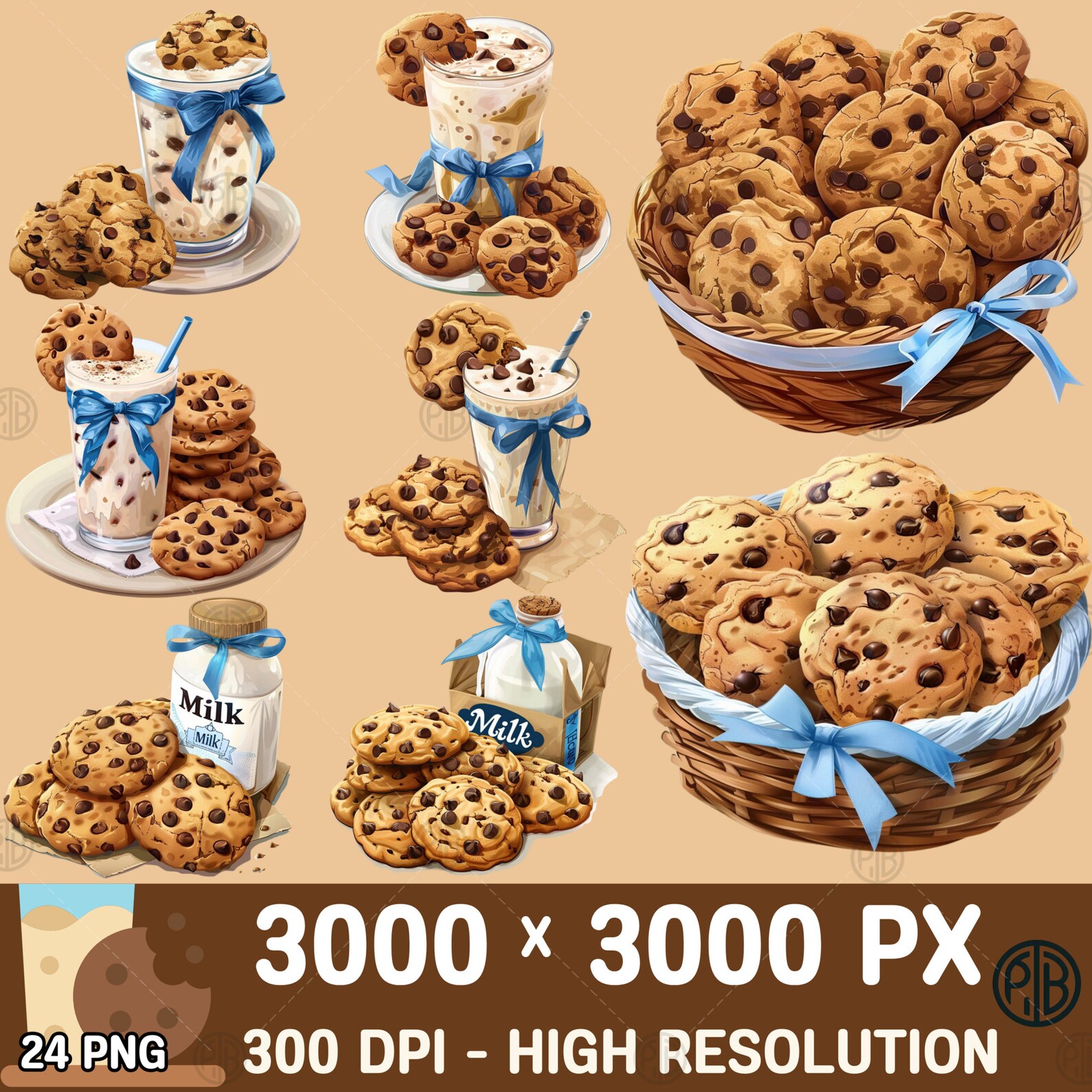 Watercolor Cookies and Milk PNG, Cute Blue Treats Clip Art, Chocolate ...