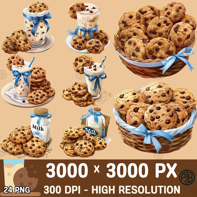 Watercolor Cookies and Milk PNG, Cute Blue Treats Clip Art, Chocolate ...