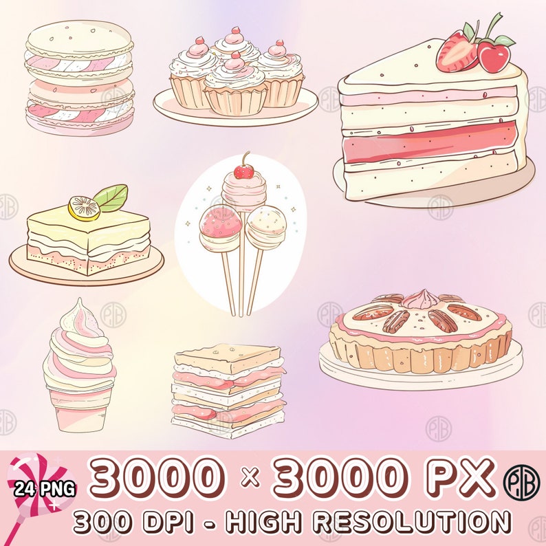 Watercolor Pastel Sweets and Treats PNG, Cute Cupcakes Clip Art, Cakes ...