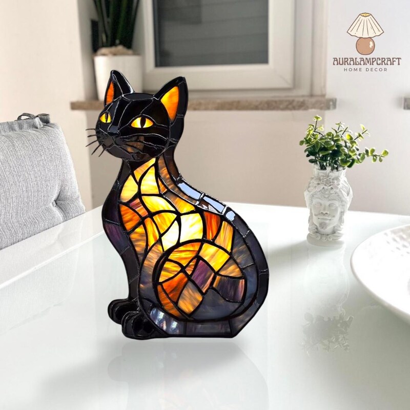 Cat Stained Glass Lamp - Etsy