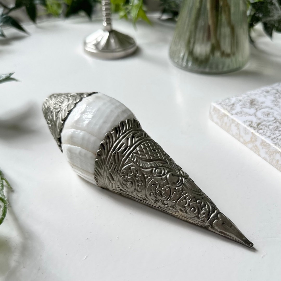 Exquisite Rare Conch Shell With Ornate Dragon Head - Handmade Silver ...