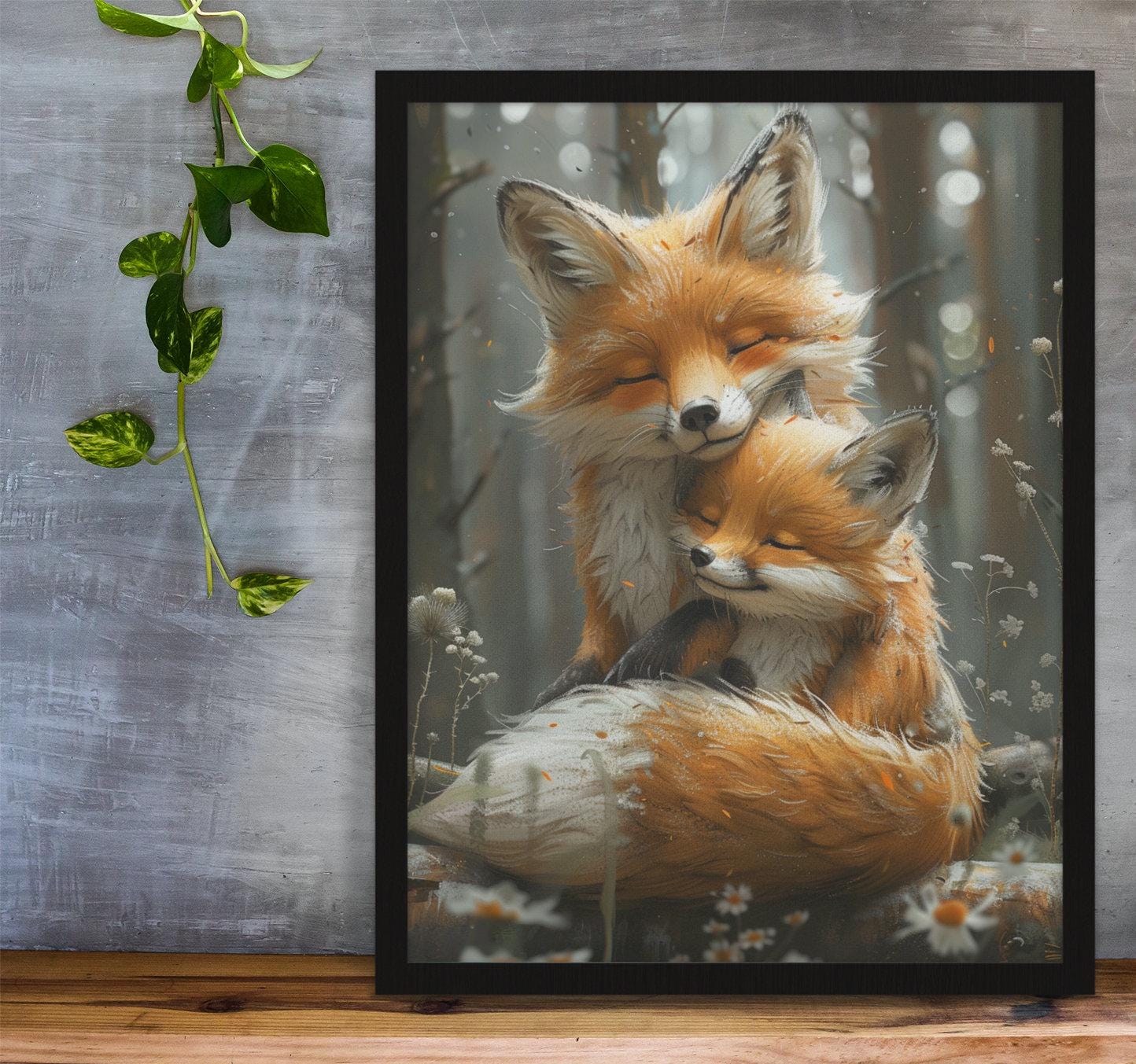 Fox Mother and Child | Illustrated Art Print | Fox in the Forest ...