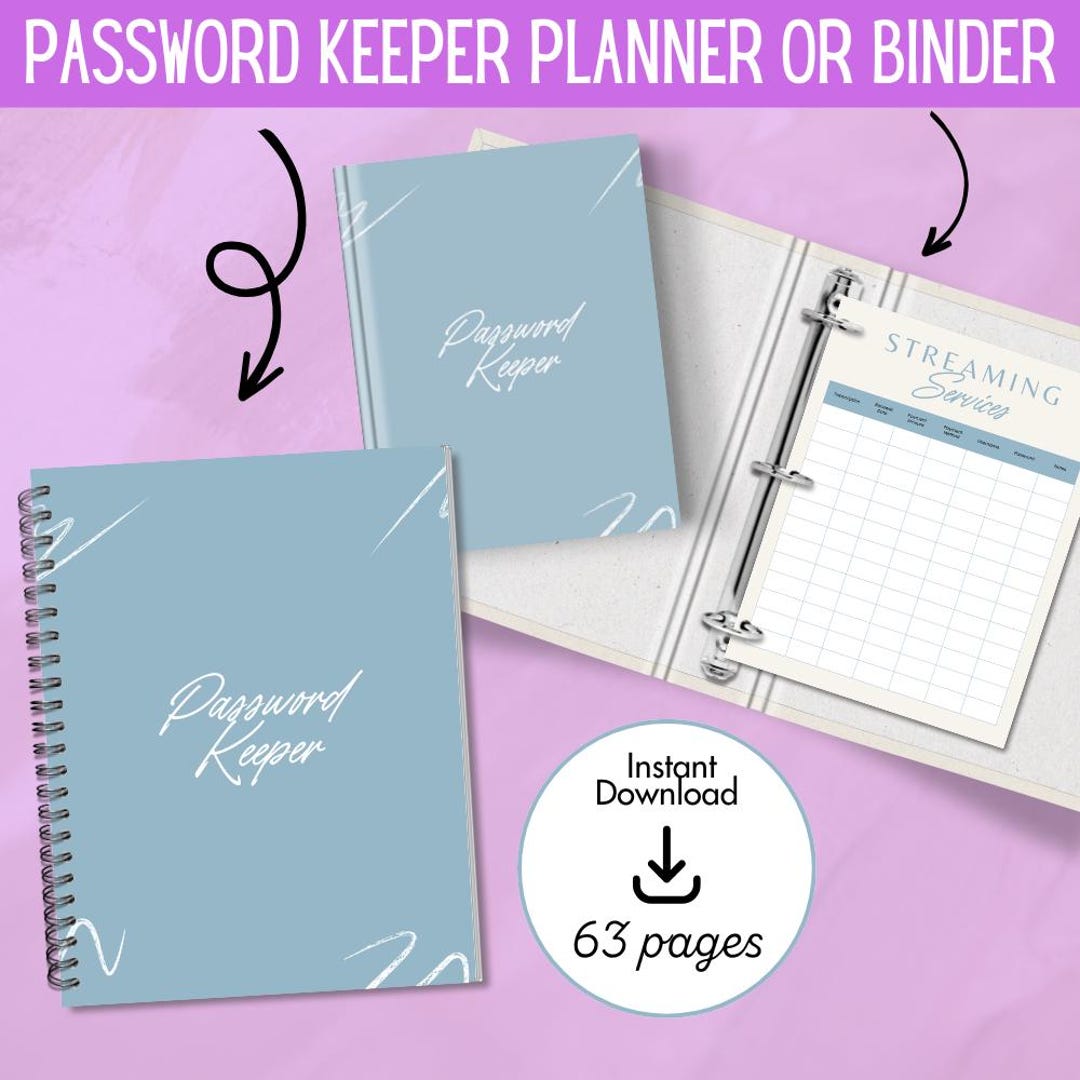Printable Password Planners & Calendars | Digital Binders, Organizer ...