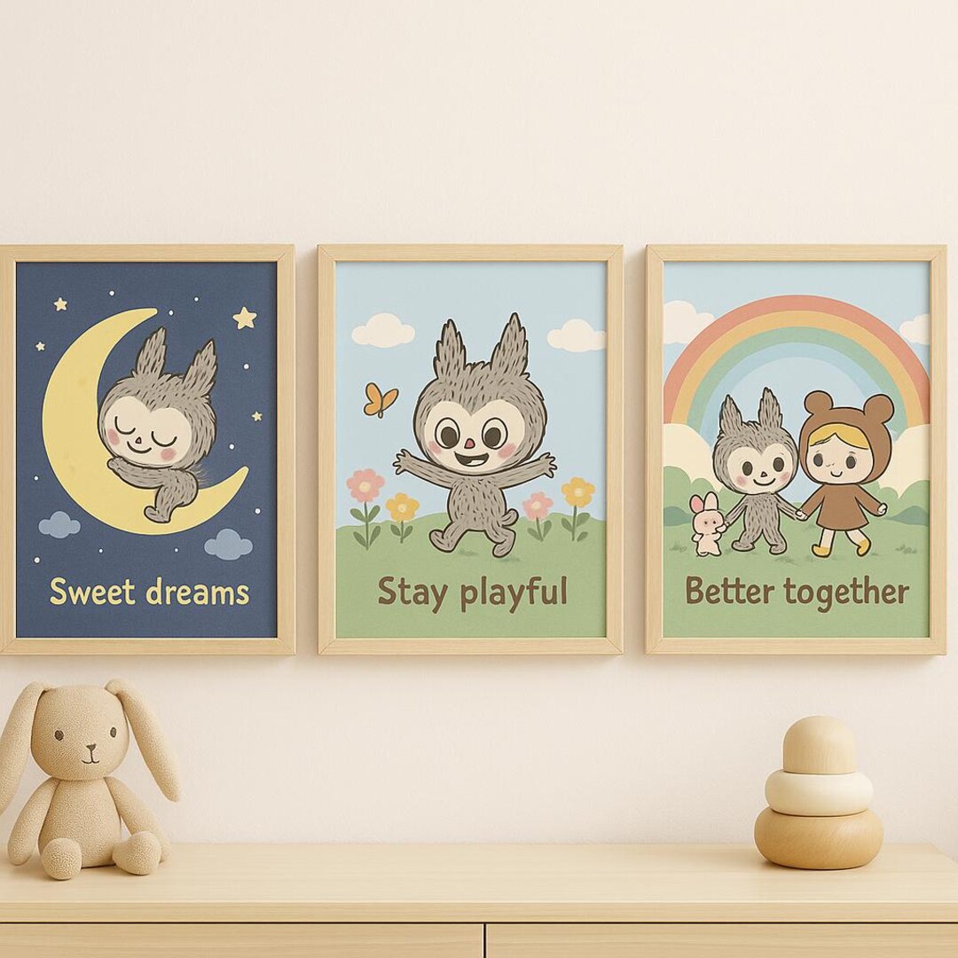 Labubu Digital Poster Set of 3 | Cute Nursery Wall Art | Instant ...