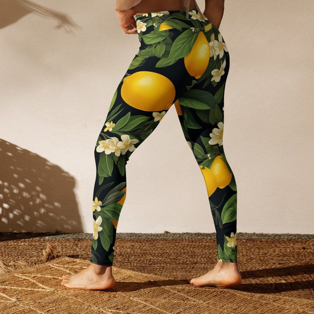 Floral Lemon Leggings / Lemon Yoga Pants Citrus Print Leggings Fresh ...