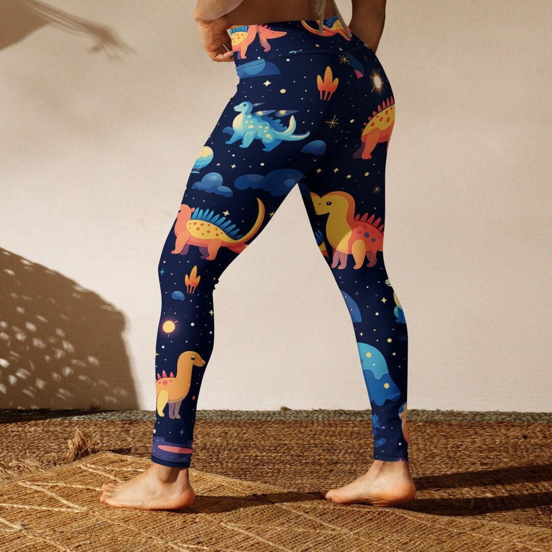 Dinosaurs in Space Leggings / Prehistoric Leggings Dinosaur Yoga Pants ...