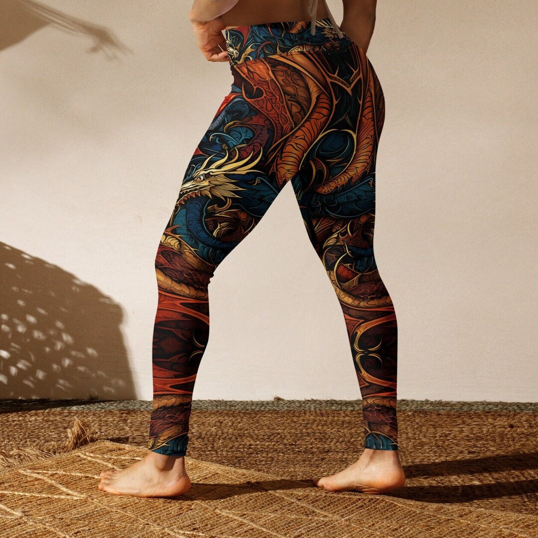 Rustic Dragon Leggings / Dragon Yoga Pants Mythology Theme Leggings ...