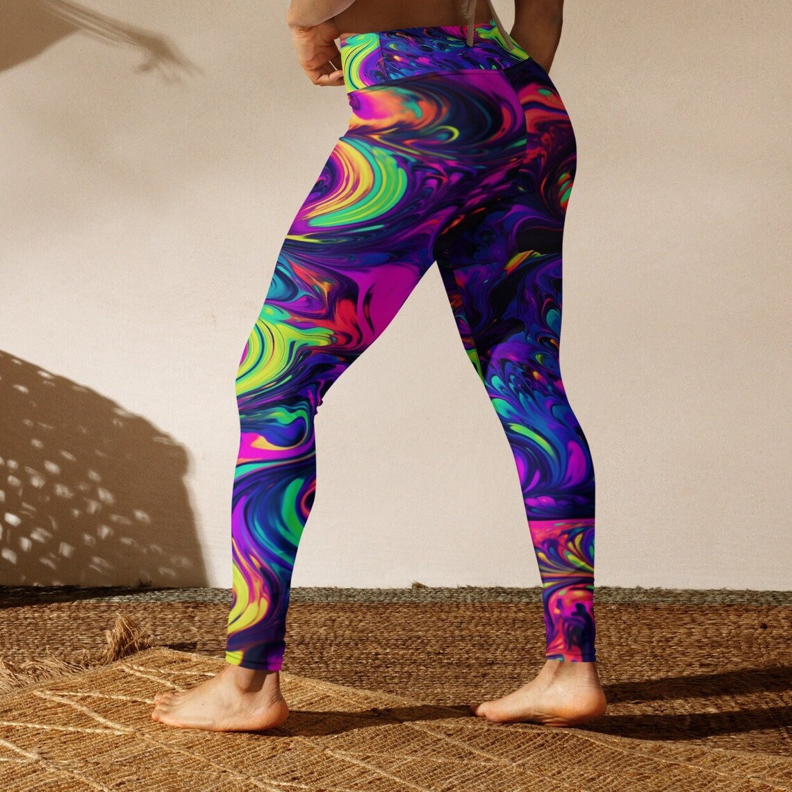 Neon Paint Glow Leggings / Glow Theme Leggings Neon Party Yoga Pants ...