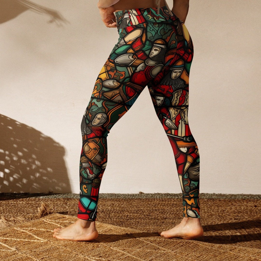 Medieval Stained Glass Leggings / Medieval Yoga Pants Knight Print ...